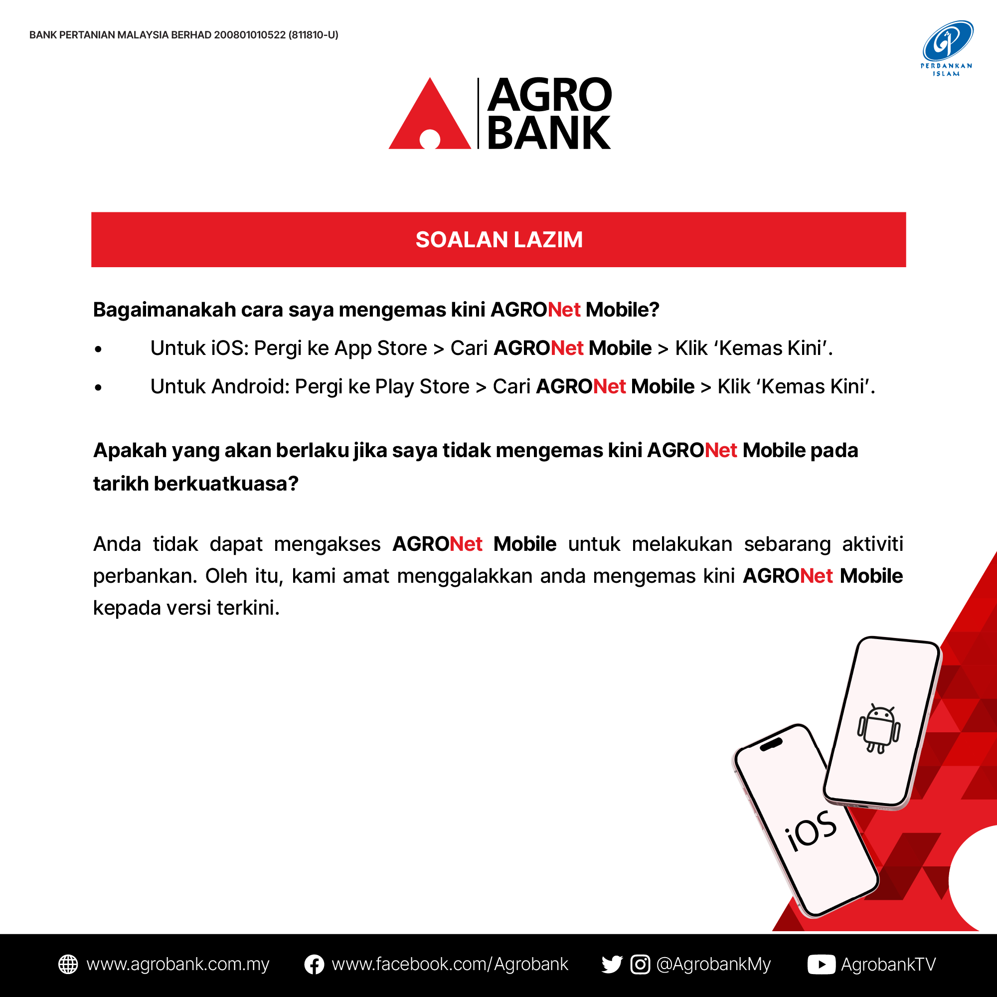 Notis Kemas Kini AGRONet Mobile Kepada Versi Terkini – Agrobank